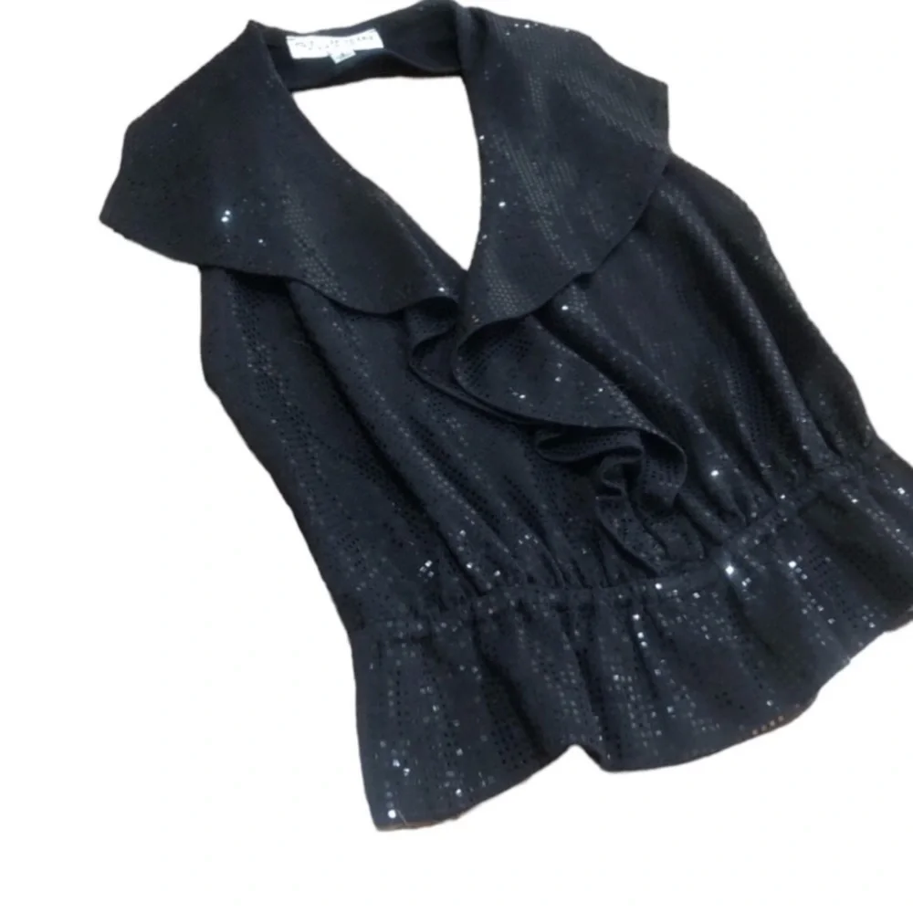 St. John | Tops | St John Size 4 Black Halter Top Low Cut Sequin Like ...